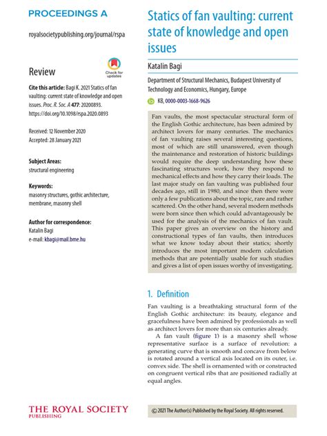 Statics Of Fan Vaulting Current State Of Knowledge Pdf Vault