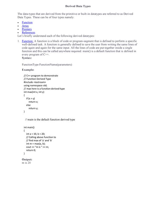 Object Oriented Programming Derived Data Types Lesson Derived Data