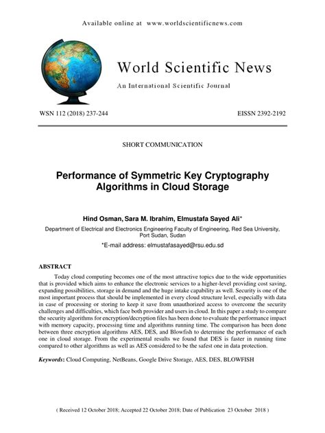 Pdf Performance Of Symmetric Key Cryptography Algorithms In Cloud Storage