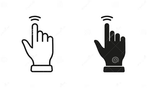 Double Tap Gesture Hand Cursor Of Computer Mouse Line And Silhouette Black Icon Set Pointer