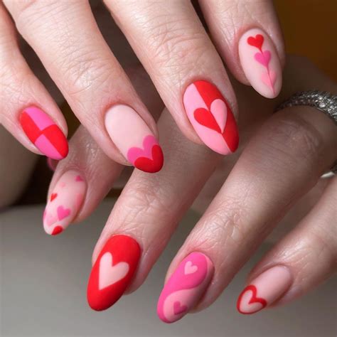Pink And Red Combined Love Nails Nail Designs Valentines Nail Art
