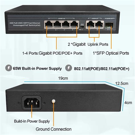 Hfhmwl High Performance Full Gigabit Unmanaged Poe Ethernet Switch Hub With 65w Power 4 Poe