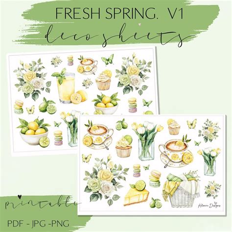 Spring Lemon Lime Printable Planner Stickers Digital Download Etsy