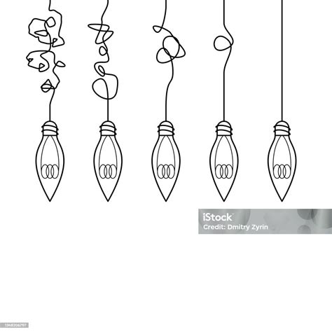 세트 추상 낙서 요소 손으로 그린 아이디어 전구 램프 빛 에너지 곡선 와이어 컬렉션 스케치 벡터 디자인 스타일 배경 일러스트 만화 아이콘 0명에 대한 스톡 벡터 아트 및