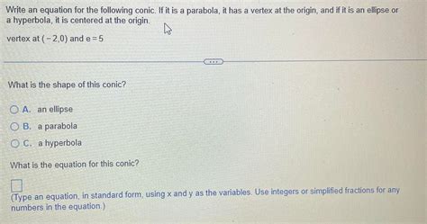 Solved Write An Equation For The Following Conic If It Is Chegg