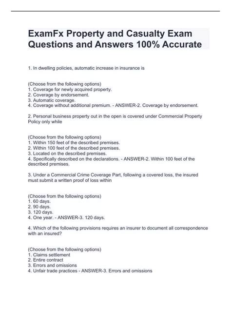 Examfx Property And Casualty Exam Questions And Answers 100 Accurate