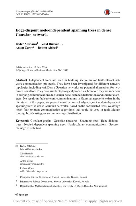 Edge Disjoint Node Independent Spanning Trees In Dense Gaussian Networks Request Pdf