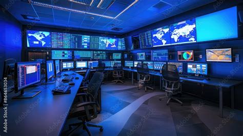 modern network operations center with multiple computer monitors