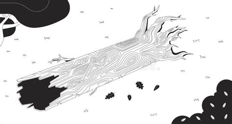 Woodland Tree Trunk Lying On Ground Outline 2D Cartoon Background Stock Vector Illustration Of
