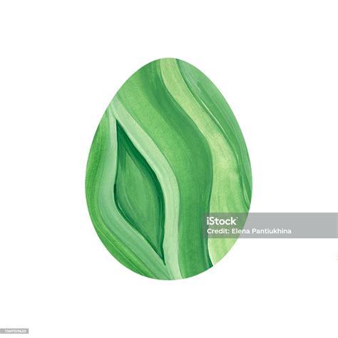 부활절 달걀 흰색 배경에 고립 된 추상적 인 줄무늬로 그려진 귀여운 녹색 계란 아이콘 밝은 평면 디자인 축제 요소 수채화 일러스트레이션 엽서 초대장 라벨의 경우 4월에 대한