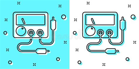 Black Line Ampere Meter Multimeter Voltmeter Icon Isolated On Green And White Background