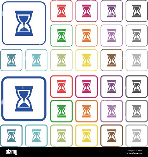 Set Of Hourglass Flat Rounded Square Framed Color Icons On White Background Thin And Thick