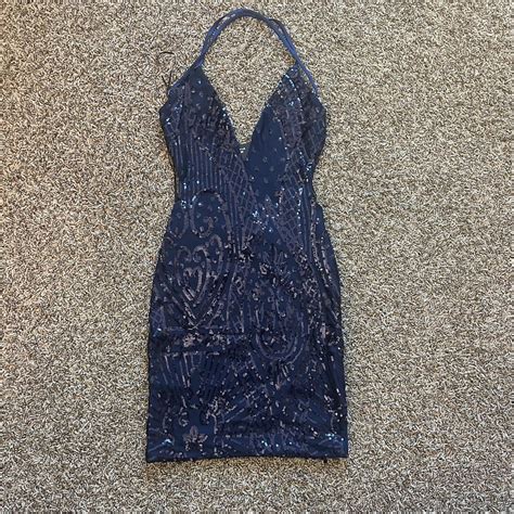 Navy Blue Sequin Mini Dress With Halter Neck And Depop