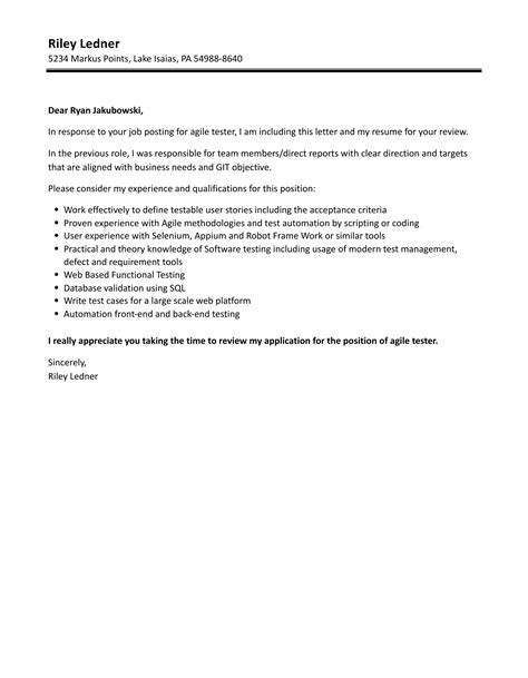 Agile Tester Cover Letter Velvet Jobs