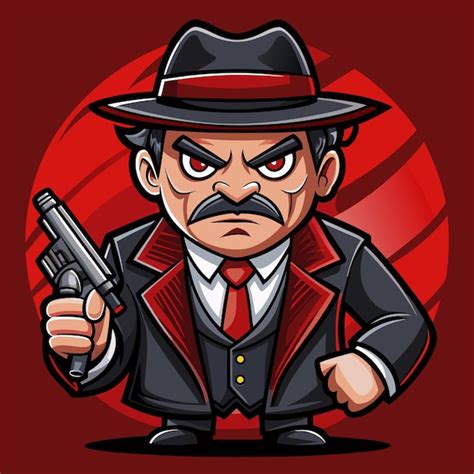 Premium Vector Cartoon Gangster Holding A Gun With A Serious Expression