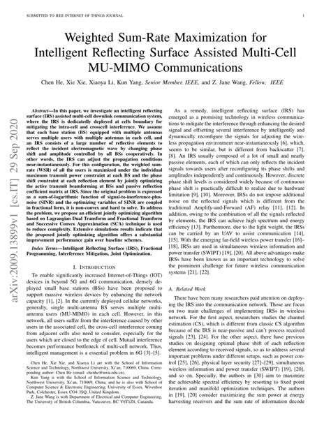 Pdf Weighted Sum Rate Maximization For Intelligent Reflecting Surface Assisted Multi Cell Mu