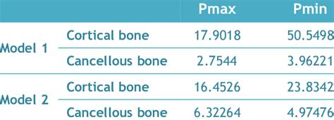 Pmax And Pmin Values In The Cortical And Cancellous Bones In The