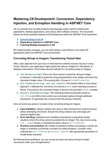 Ppt Mastering C Development Conversion Dependency Injection And Exception Handling In Asp