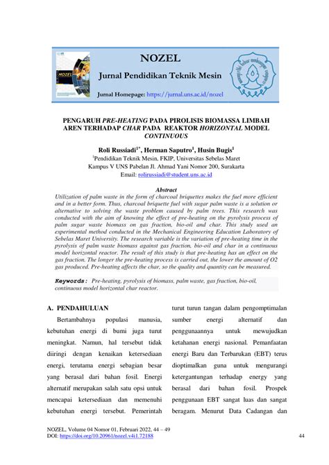 Pdf Pengaruh Pre Heating Pada Pirolisis Biomassa Limbah Aren Terhadap