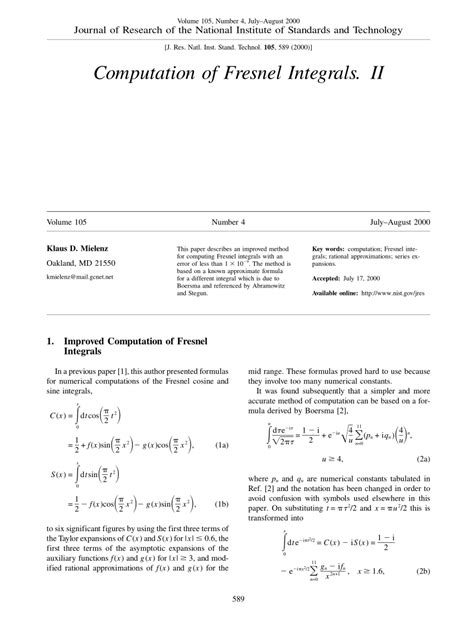 pdf computation of fresnel integrals
