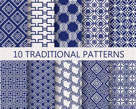 10 Different Chinese Vector Patterns Stock Vector Image By