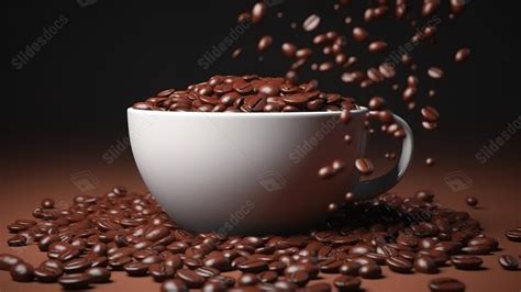 무료 커피 한 잔과 현실적인 커피 원두를 곁들인 열대 야자수 잎의 3d 렌더링 Ppt 배경 Slidesdocs