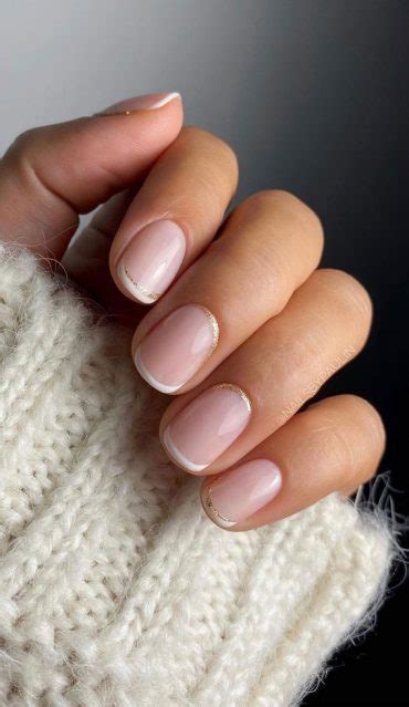 25 Beautiful Neutral Nails To Welcome 2023 Thin White French Gold Cuffs