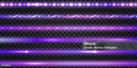보라색 Led 스트립과 네온 빛나는 효과와 반짝이 빛이화 화환 투명 한 배경에 격리 된 빛나는 테두리 문자열 테이프 벡터 일러스트레이션 0명에 대한 스톡 벡터 아트 및 기타