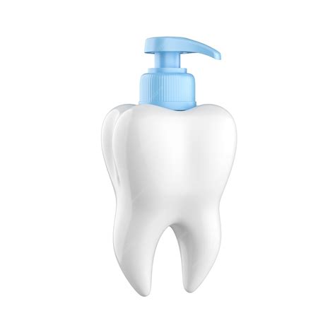 의료 장비의 개념 디스펜서와 흰색 치아 모형 의료 및 치과 치료 격리 된 흰색 배경 3d 렌더링의 개념을 보여주는 치과 은유 프리미엄 사진