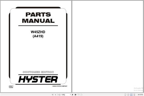 Hyster Forklift W45zhd A419 Parts Manual 4099877 2020