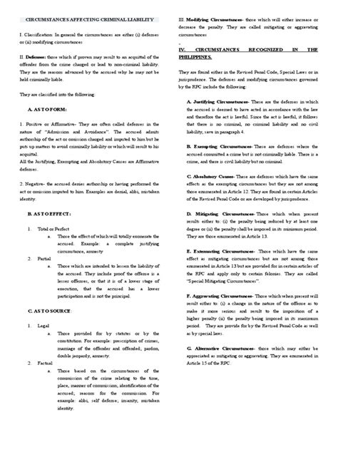 Circumstances Affecting Criminal Liability Pdf Mitigating Factor Crime And Violence