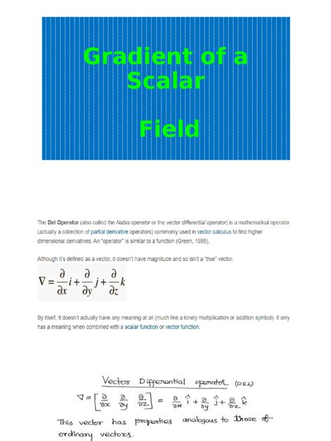 Del Operator Gradient Of A Scalar Field Pdf Gradient Derivative