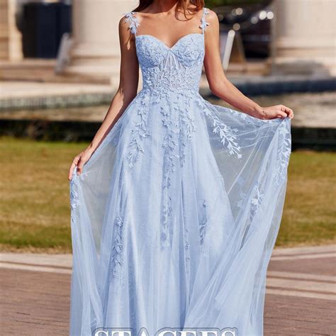 Light Blue Stacees Prom Dress Worn Once Size Depop