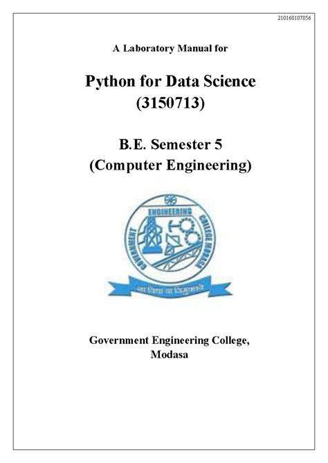 3150713 Pds Leb Pds A Laboratory Manual For Python For Data Science