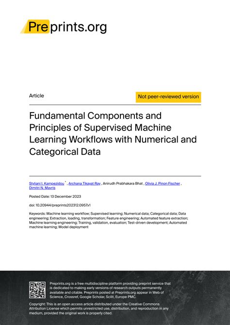 PDF Fundamental Components And Principles Of Supervised Machine Learning Workflows With