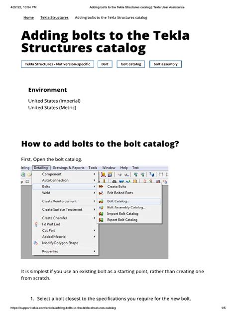 Adding Bolts To The Tekla Structures Catalog Tekla User Assistance Pdf