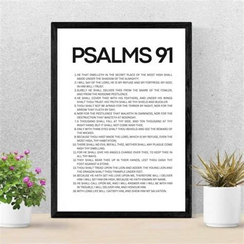 Psalm 91 Printable Biblical Wall Art White Christian Home Décor