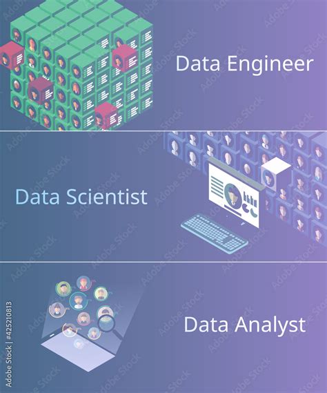 data engineer vs data scientist vs data analyst vector stock vector