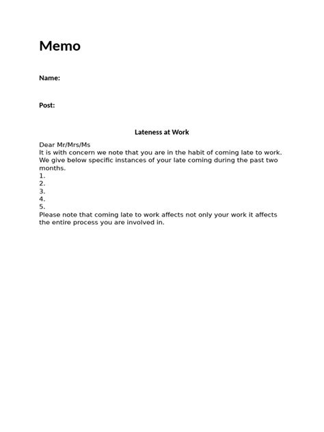Lateness Memo Pdf