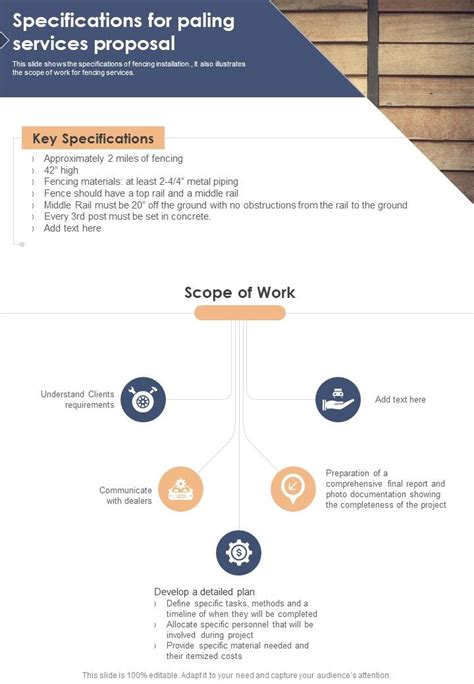 Specifications For Paling Services Proposal One Pager Sample Example Document PPT Template