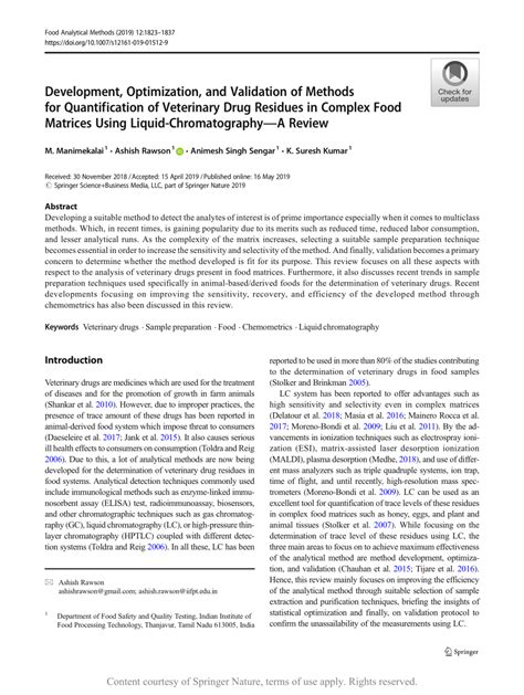 Development Optimization And Validation Of Methods For Quantification Of Veterinary Drug
