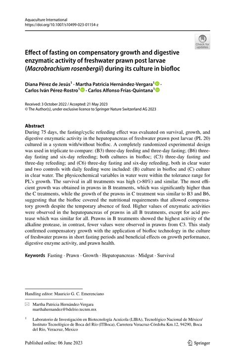 Pdf Effect Of Fasting On Compensatory Growth And Digestive Enzymatic Activity Of Freshwater