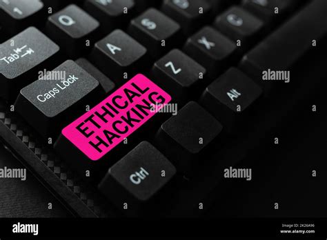 Text Caption Presenting Ethical Hacking Word Written On A Legal Attempt Of Cracking A Network