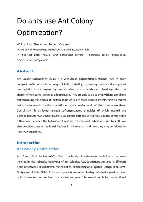 Pdf Do Ants Use Ant Colony Optimization
