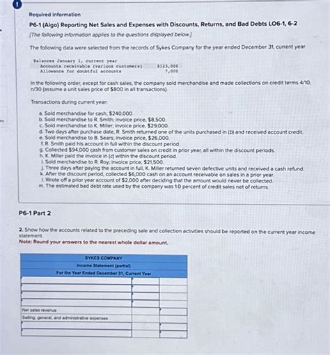 Solved Required Information P6 1 Algo Reporting Net Sales