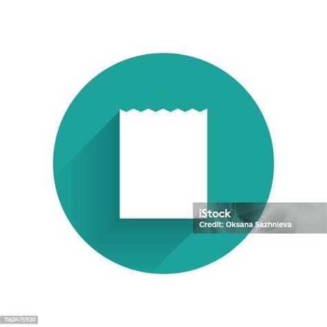 긴 그림자로 분리 된 백서 쇼핑 백 아이콘입니다 패키지 기호입니다 녹색 원 버튼입니다 벡터 일러스트레이션 가방에 대한 스톡 벡터 아트 및 기타 이미지 Istock