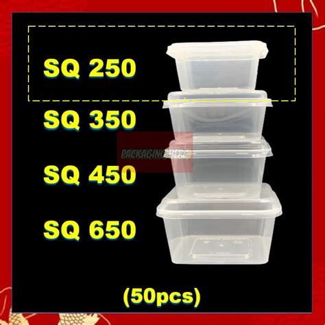 Pp Square Container 250ml 350ml 450ml Square Disposable Plastic Food Container [ 50sets± ] Pp