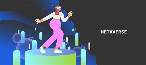 메타버스 엔터테인먼트 가상 현실 안경과 Vr 헤드셋을 착용하고 가상 세계를 상호 작용하고 탐험하는 여성과 함께 평면 벡터 일러스트레이션 미래 혁신의 개념 3차원 형태에 대한