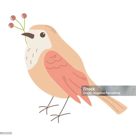 열매와 함께 가지를 들고 귀여운 새 부리에 식물과 함께 새 흰색 배경에 컬러 플랫 벡터 일러스트 레이 션 0명에 대한 스톡 벡터 아트 및 기타 이미지 Istock