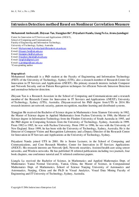 Pdf Intrusion Detection Method Based On Nonlinear Correlation Measure